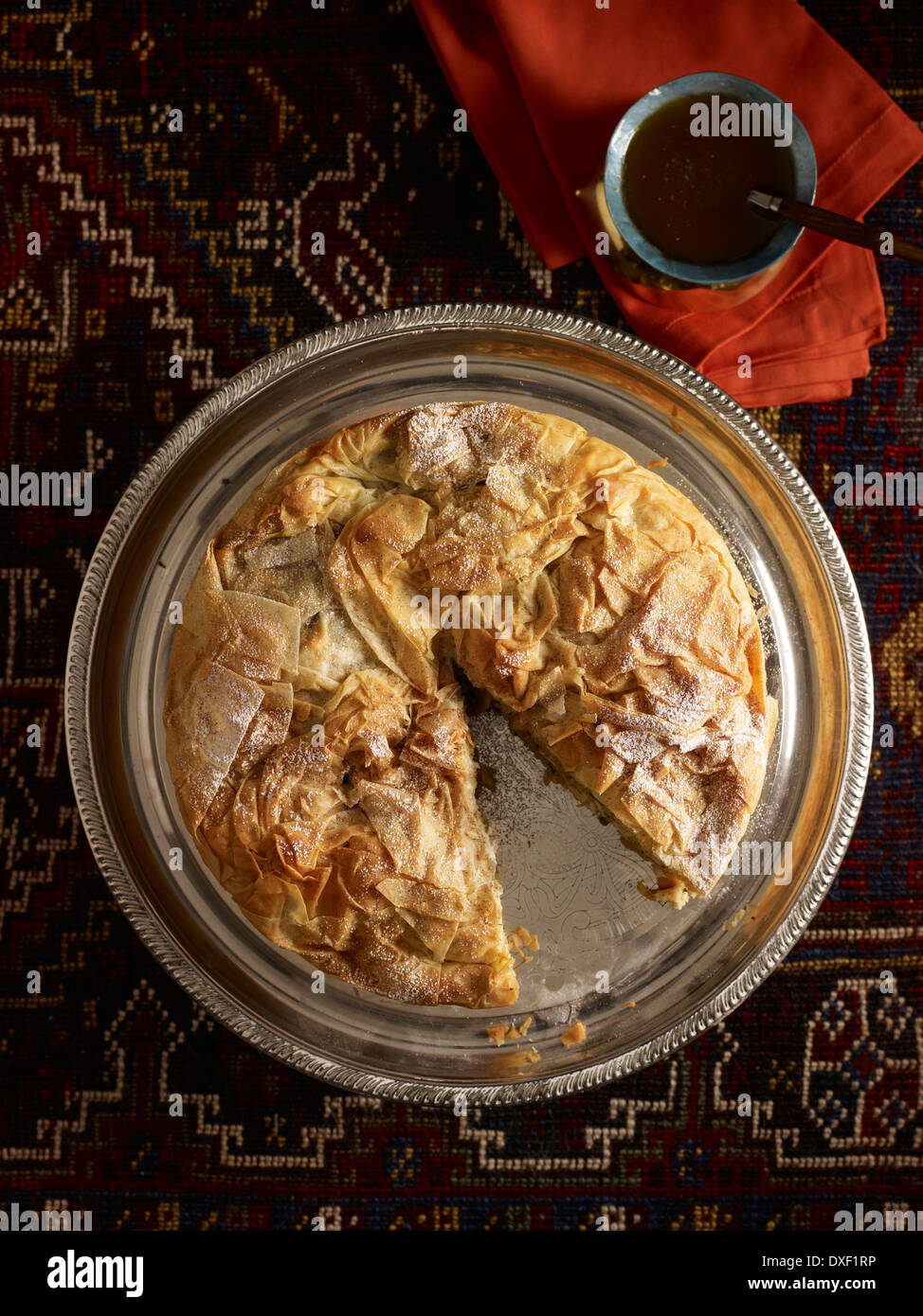 Overhead View of Meat Pie with Slice Missing, Studio Shot Stock Photo ...