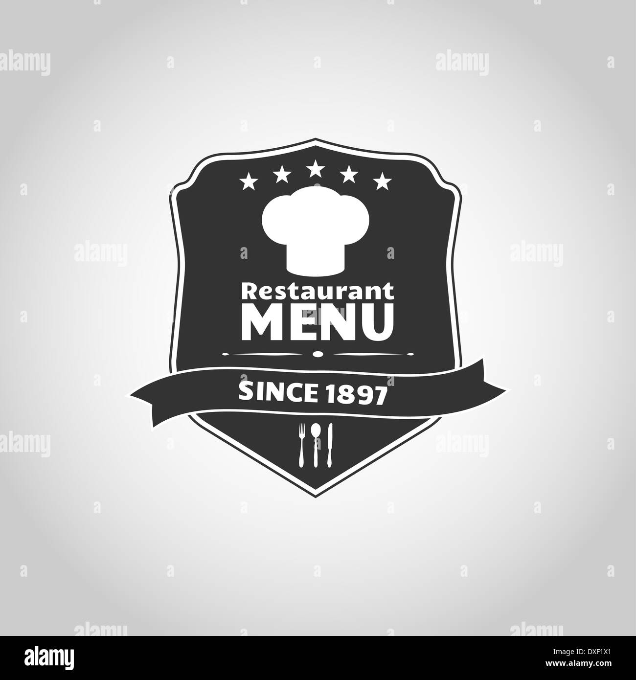 Shield with chef cap and ribbon for restaurant menu emblem Stock Photo ...