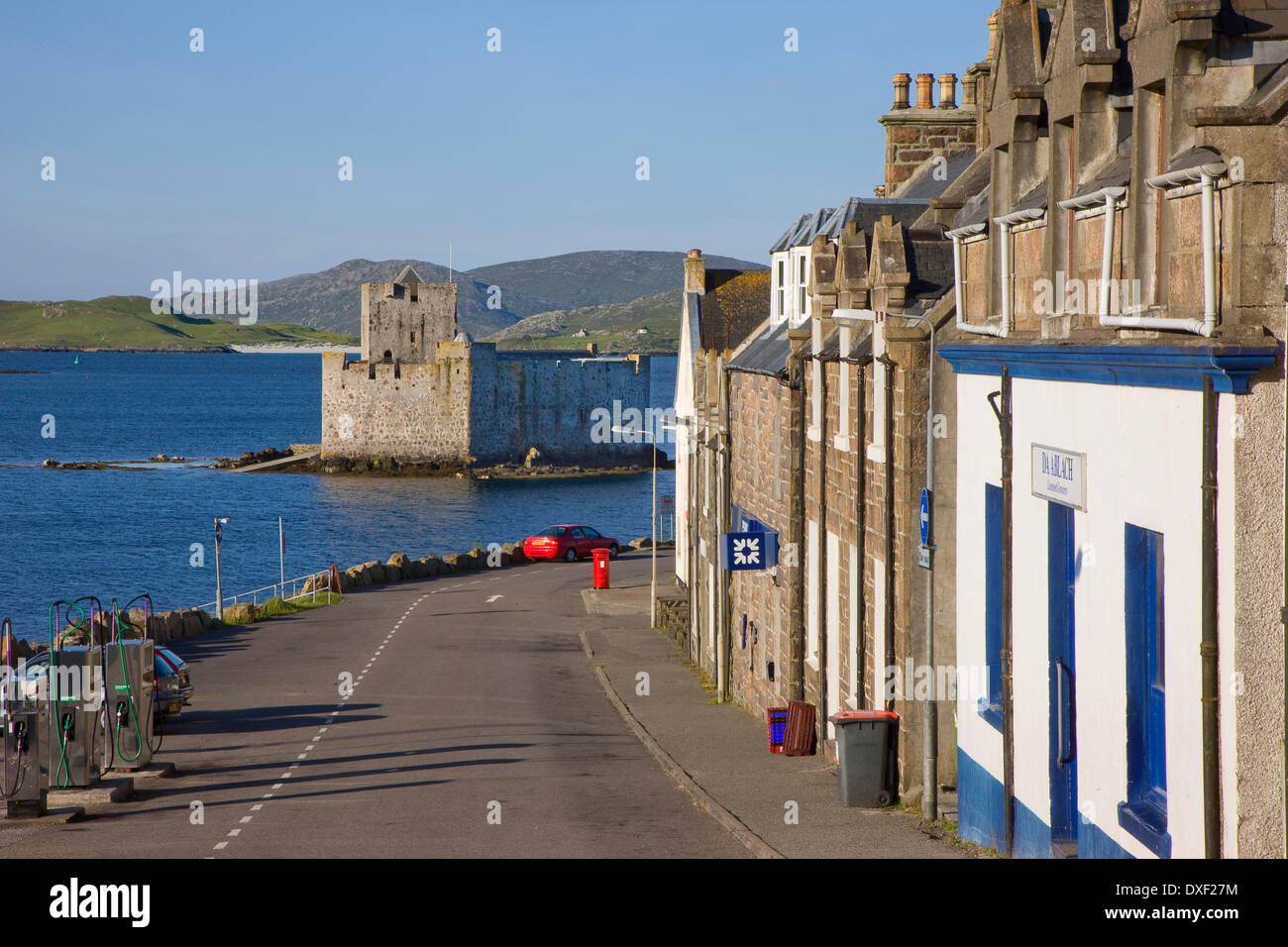 Kisimul Castle as seen from Main street, Castlebay, Isle of Barra Stock ...