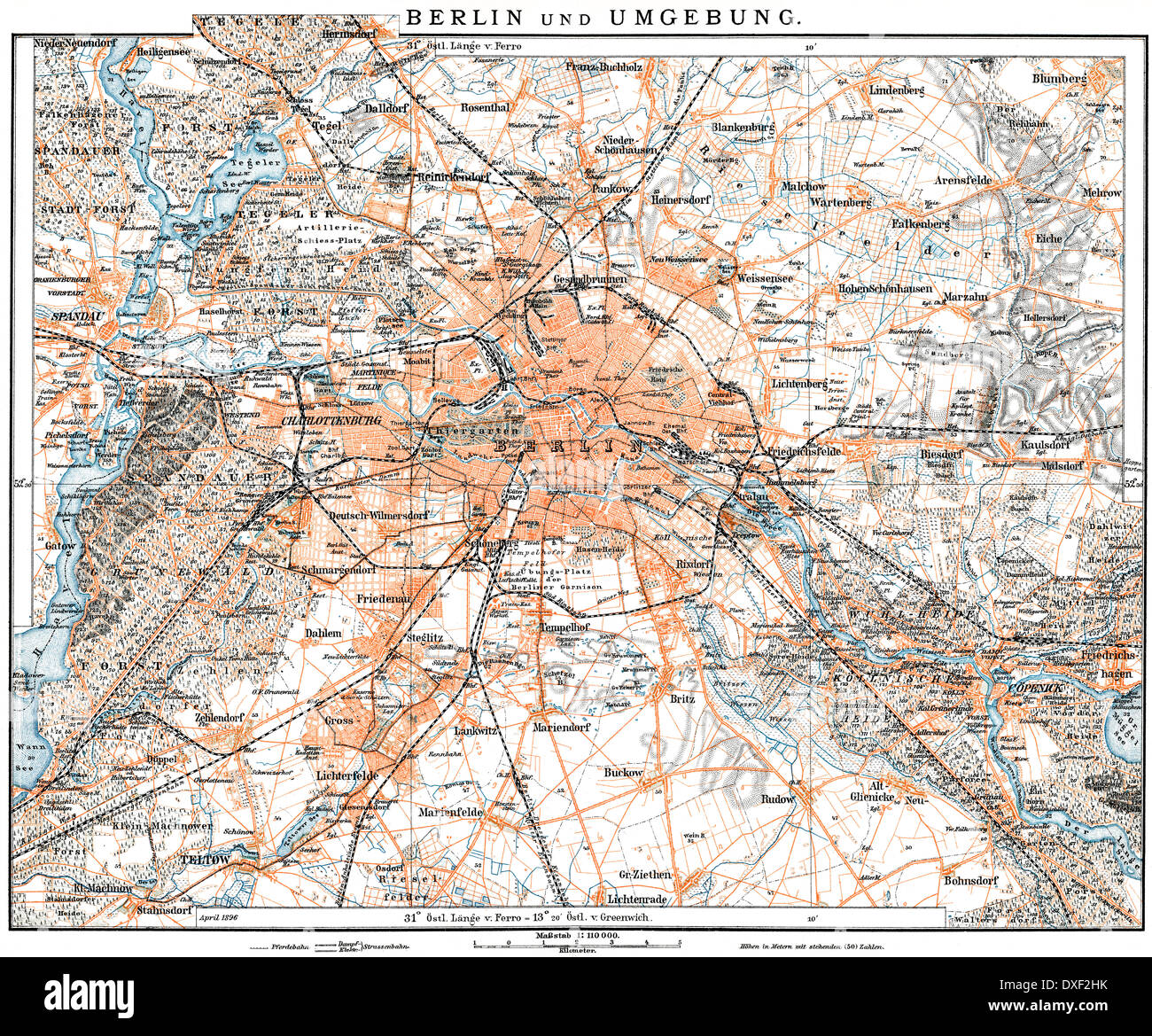 Historic map of Berlin, Germany, 1896, 19th century Stock Photo ...
