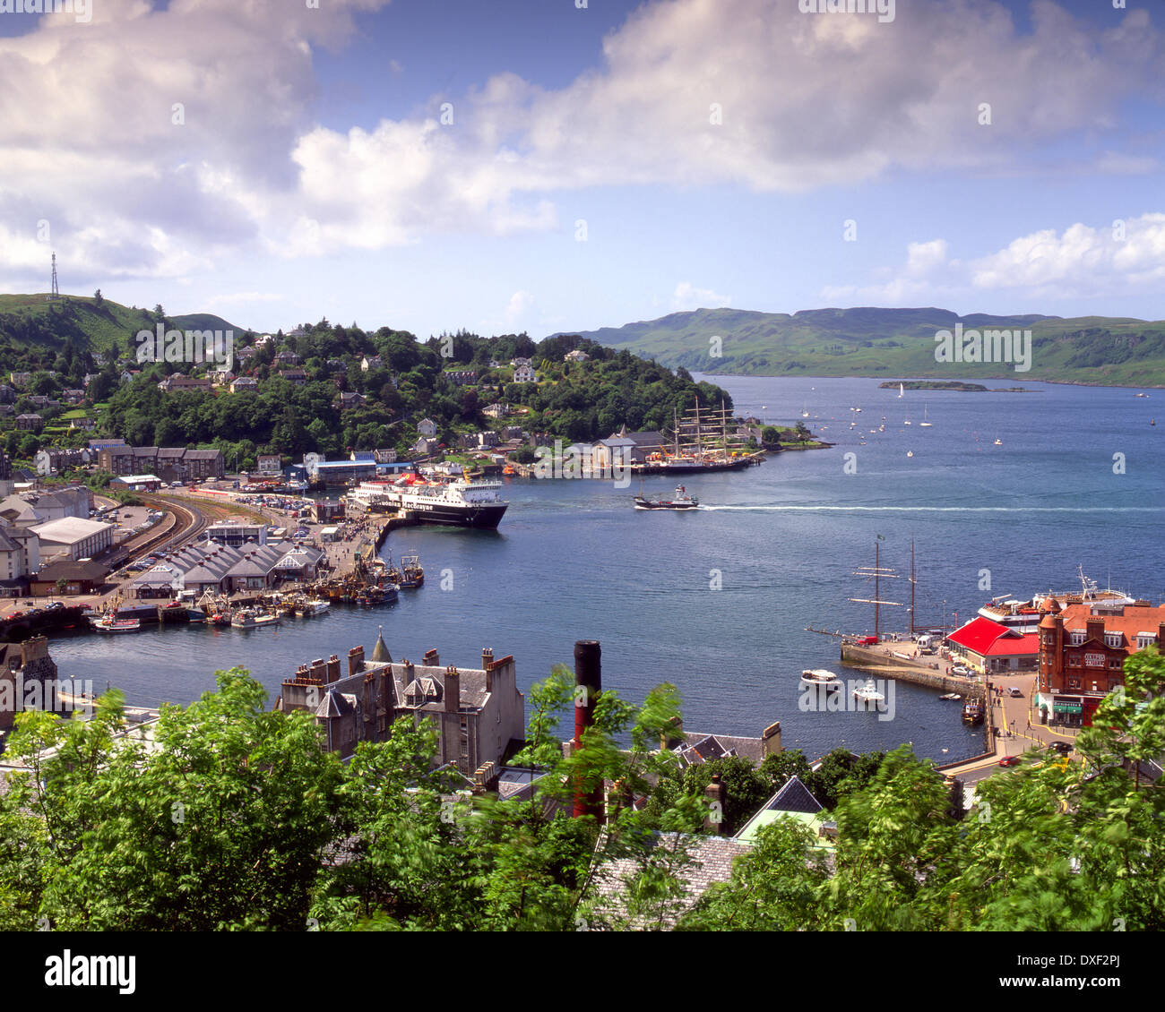 Oban bay with tall ships as seen from McCaigs tower,Oban,Argyll Stock ...