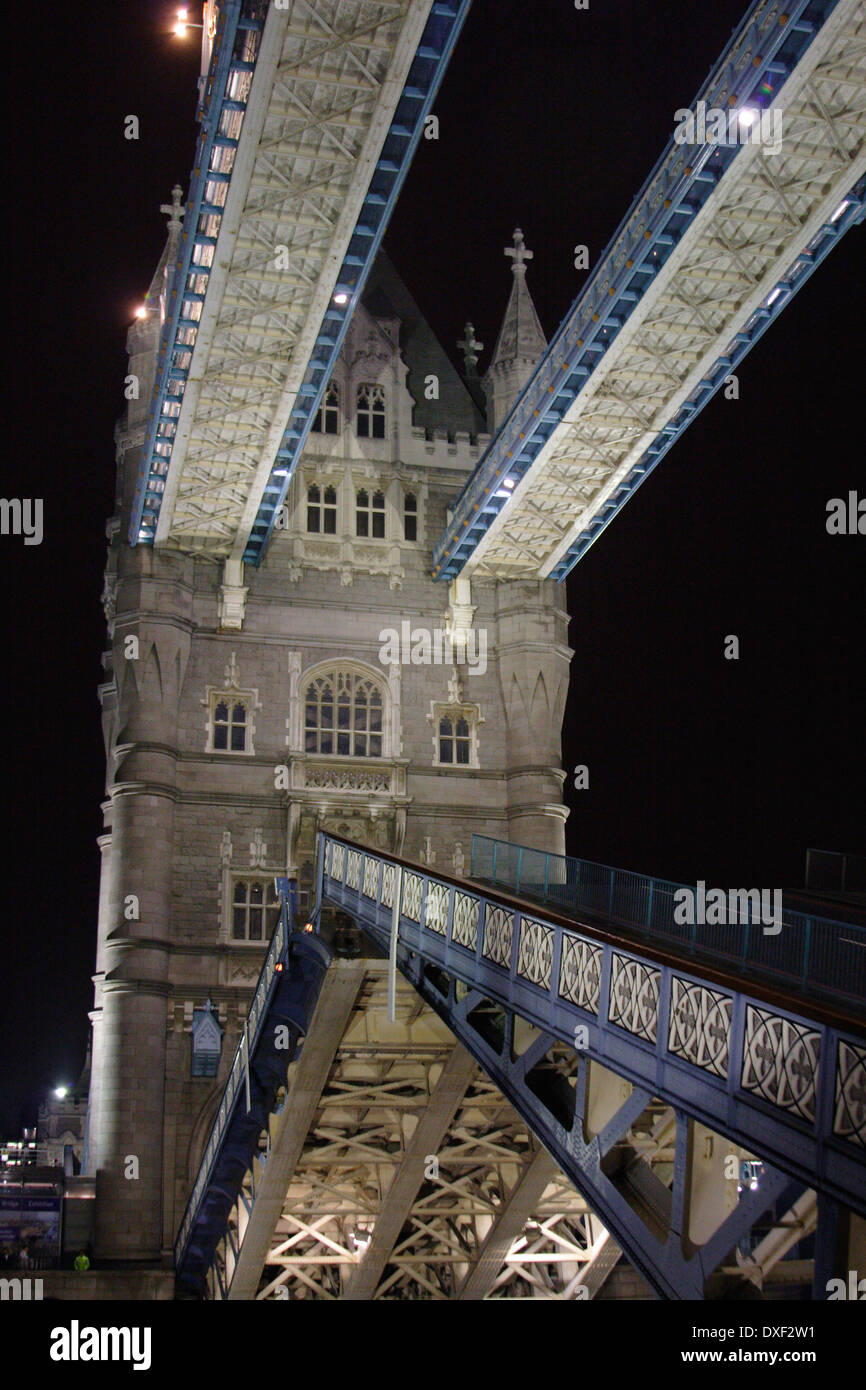 Open Tower Bridge at night London Stock Photo - Alamy
