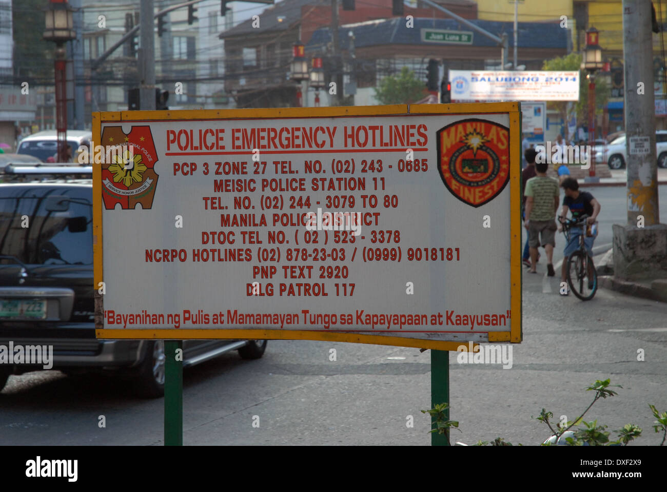 Police Emergency Hotlines sign, Manila, Philippines Stock Photo - Alamy