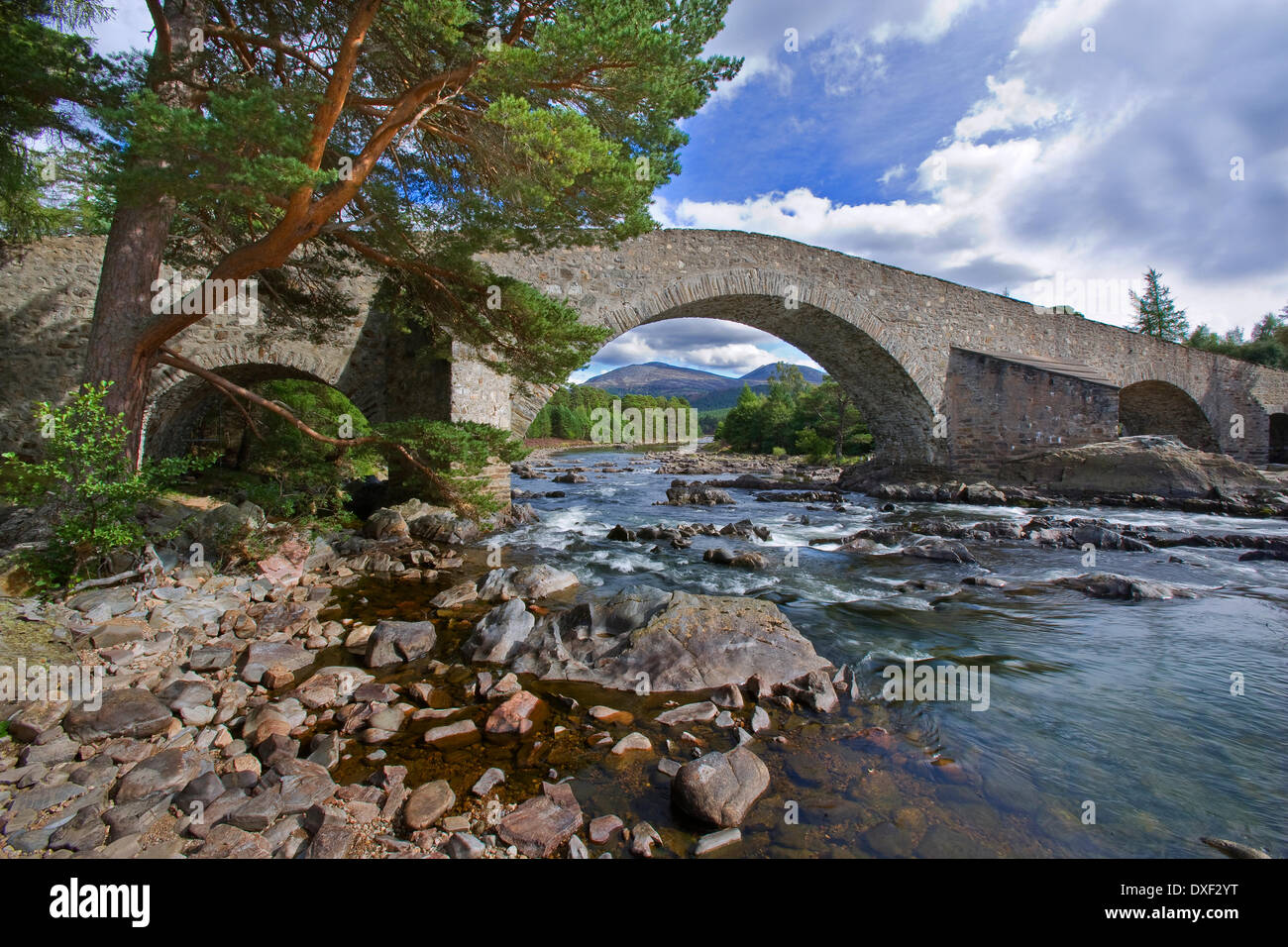 The old Dee bridge that crosses the river dee, Invercauld, Grampian ...