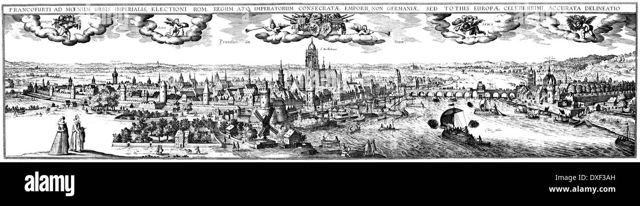 Historical cityscape, Frankfurt Main, Germany, 18th Century Stock Photo ...