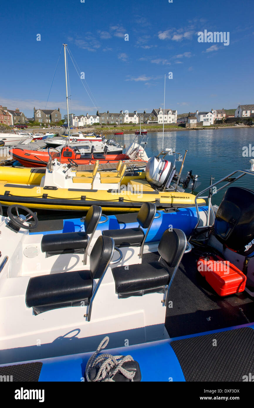 Colourful scene from the pontoons in port Ellen harbour,island of islay ...