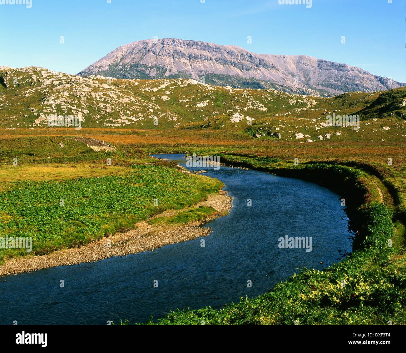 summer view towards the river Laxford and Ben Arkle, Sutherland Stock ...