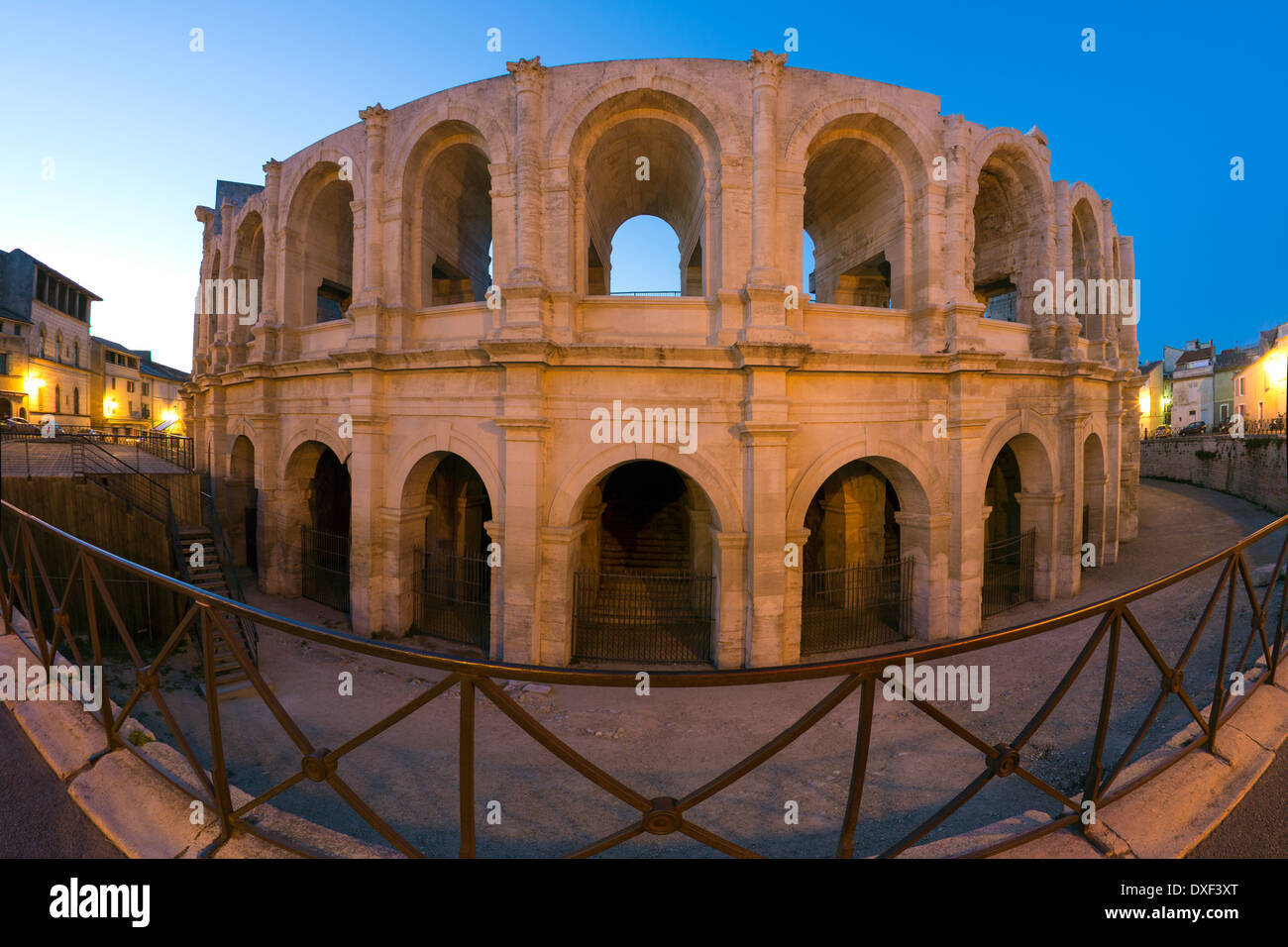 The Roman Amphitheater in the old town of Arles in Provence in the ...