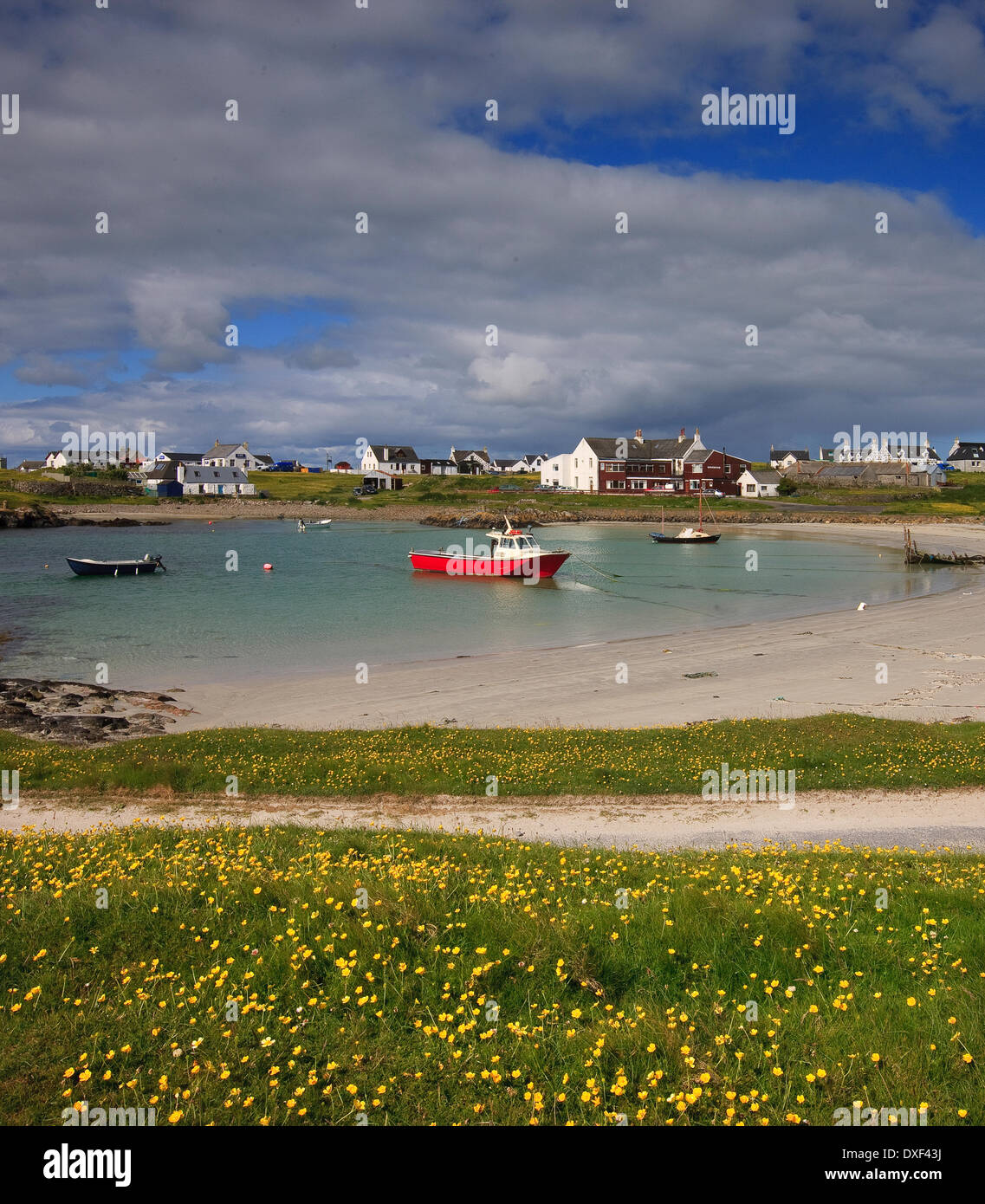 Scenic harbour and village at scarinish on the lovely island of Tiree ...