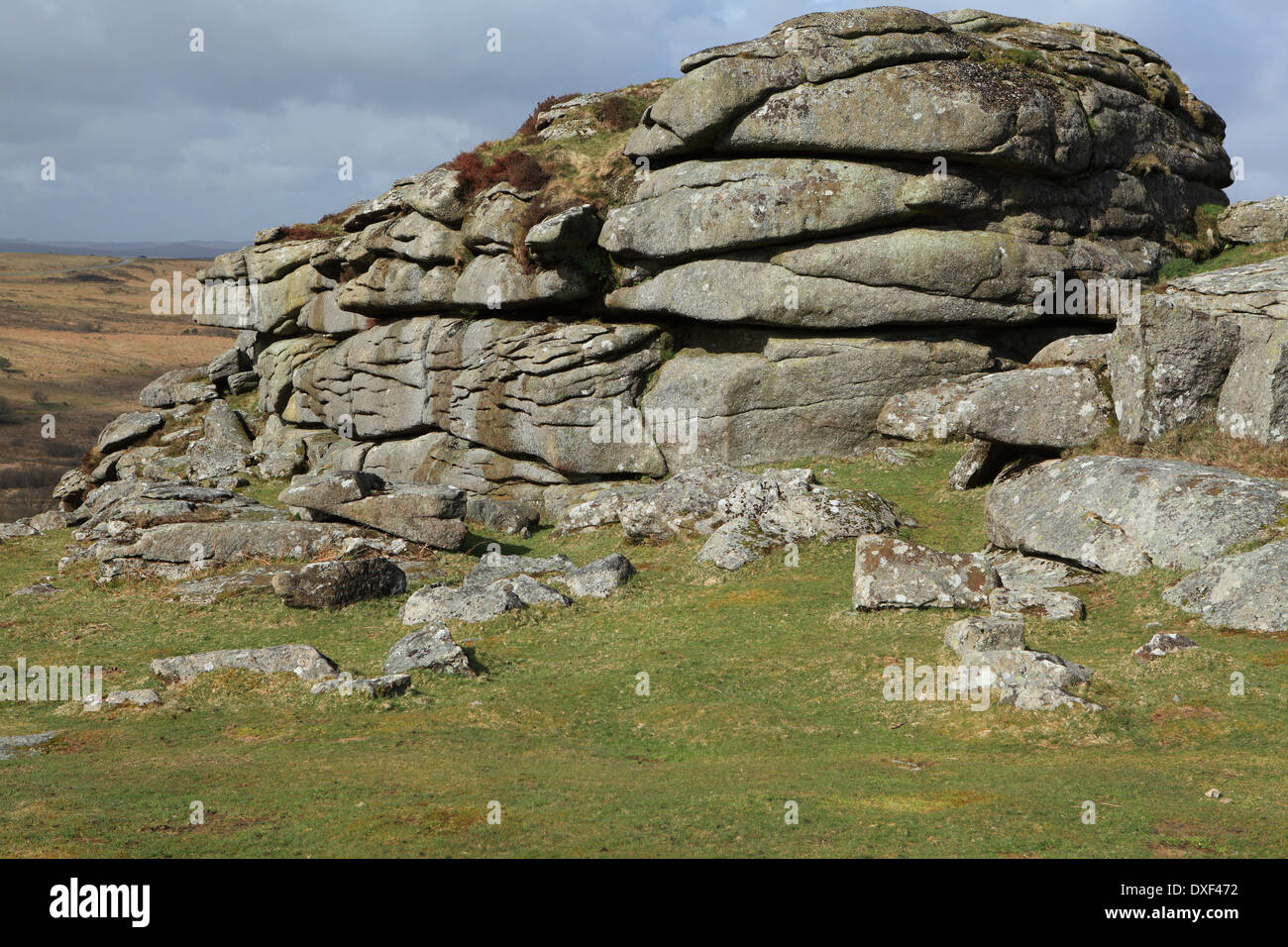 Rock stacks on Saddle Tor in early Spring, Dartmoor, Devon, England, UK ...