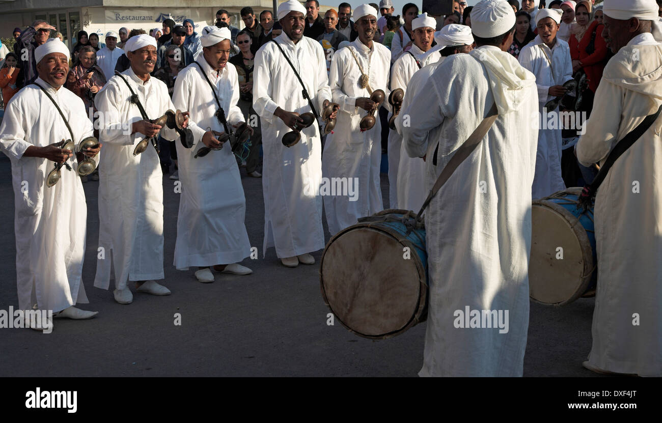 Traditional musicians in white robes Essaouira, Morocco, north Africa ...