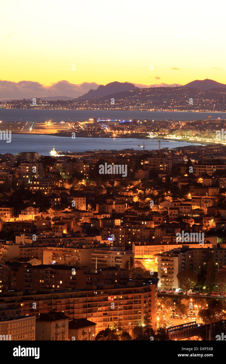 Top view above the city of Nice at night Stock Photo - Alamy