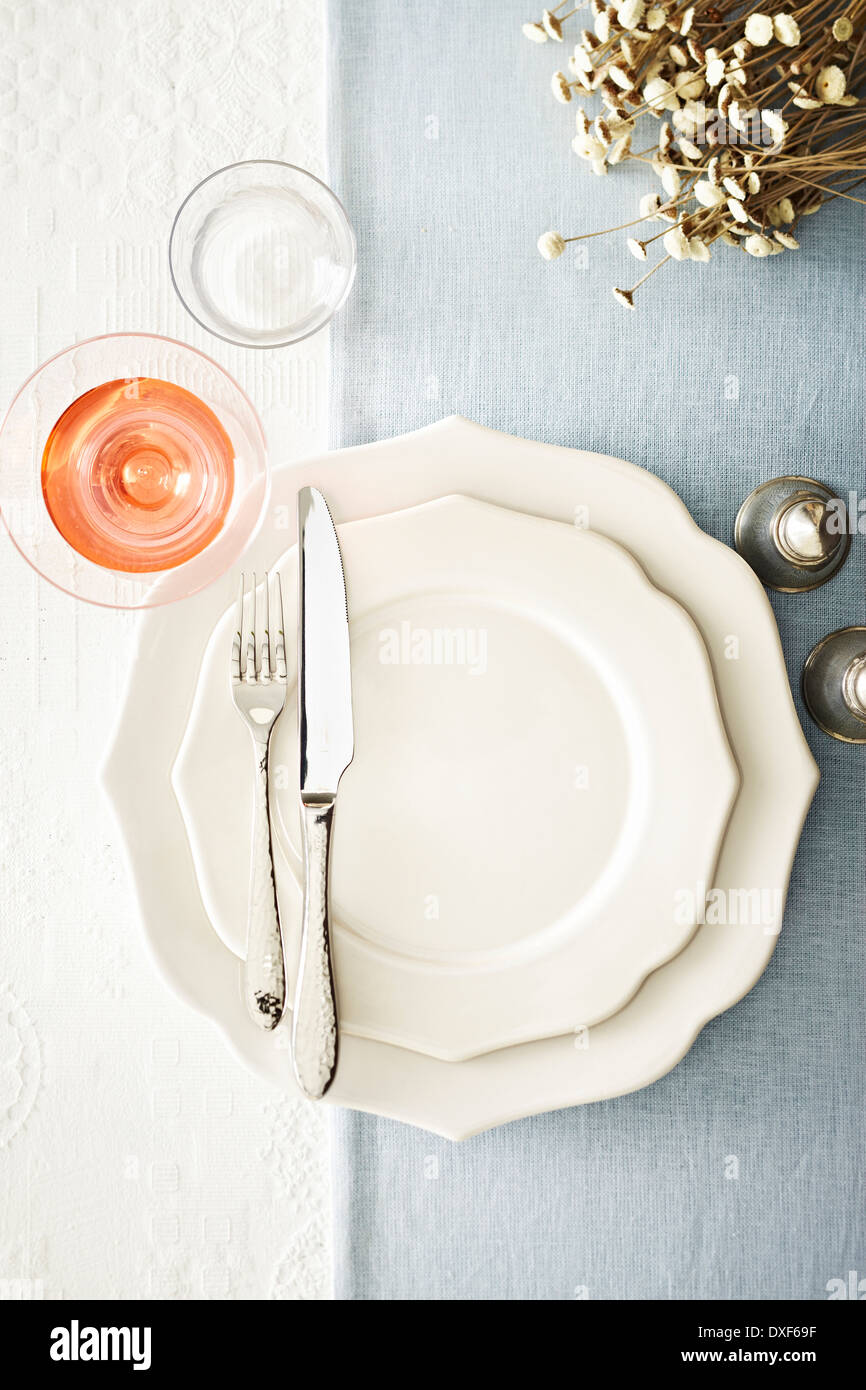 Overhead View of Dinner Place Setting, Studio Shot Stock Photo - Alamy