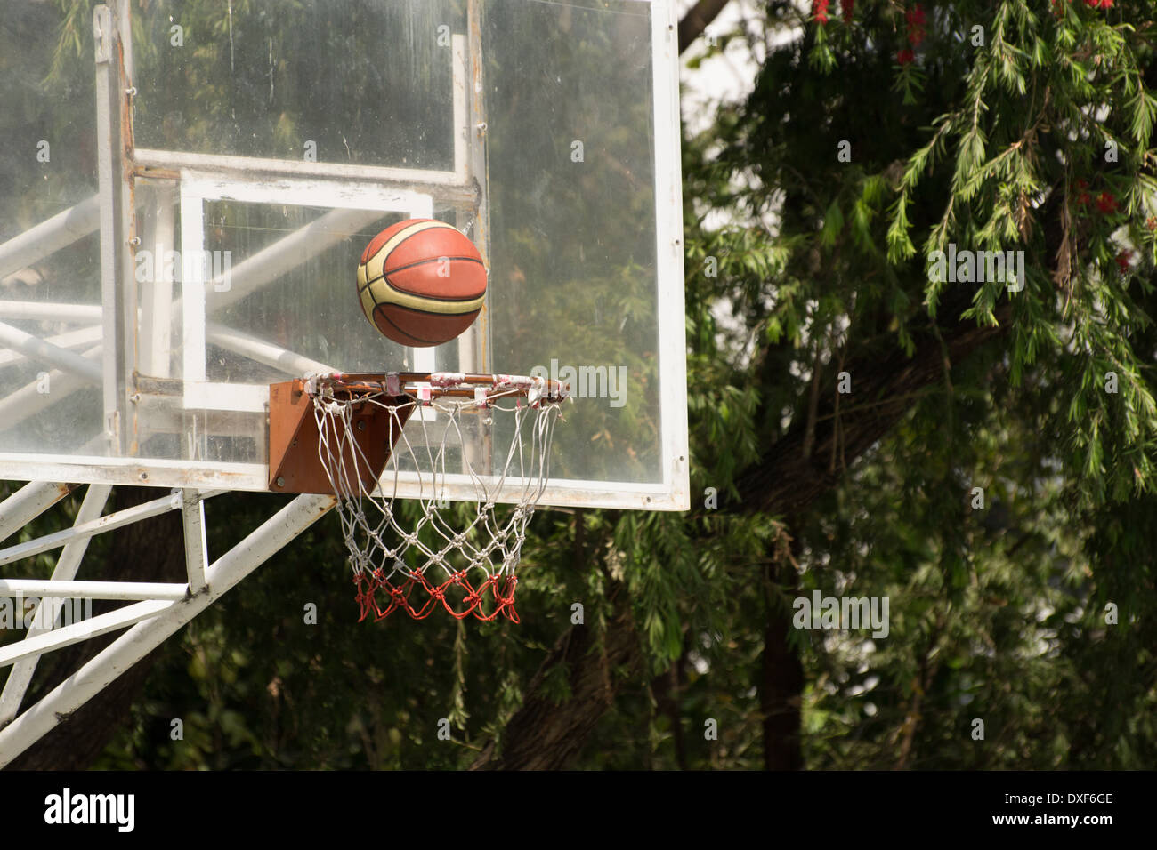 Basketball hoop with Basketball Stock Photo - Alamy