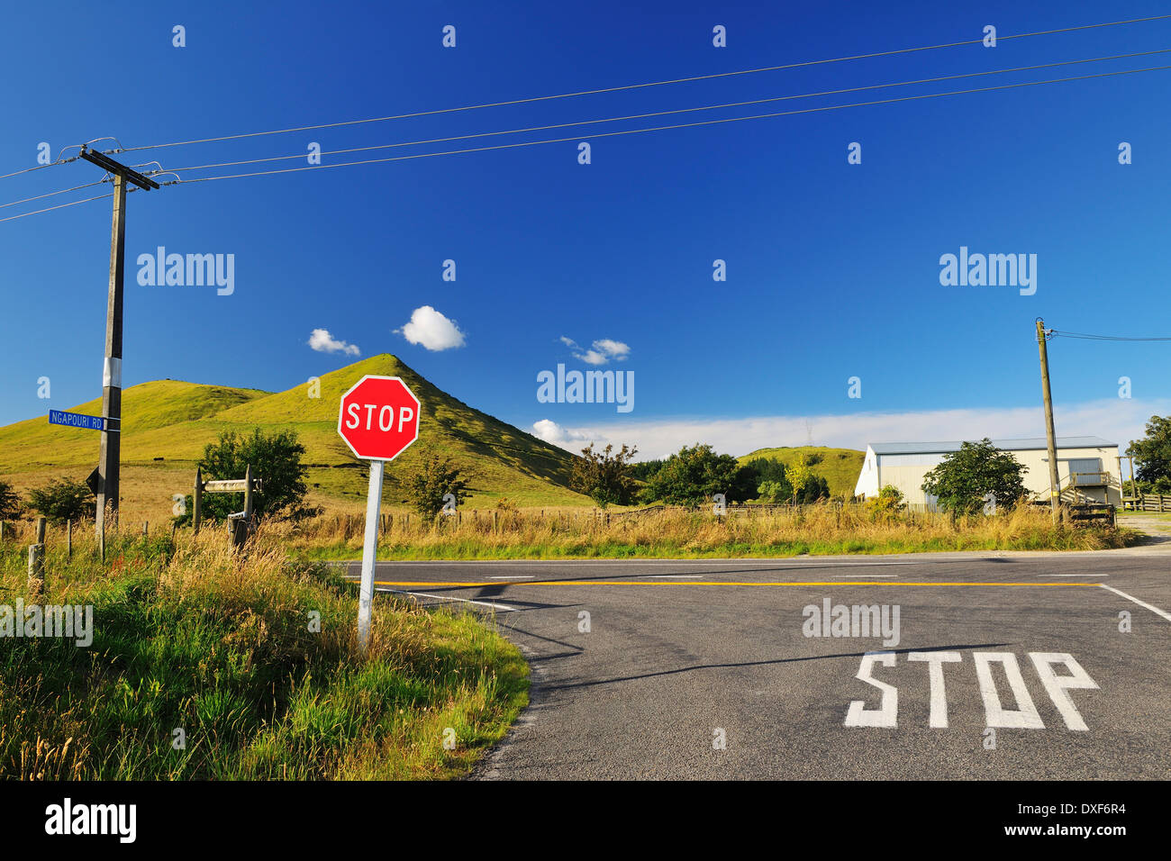 Intersection with Stop Sign, Wai-O-Tapu Thermal Wonderland, Bay of ...