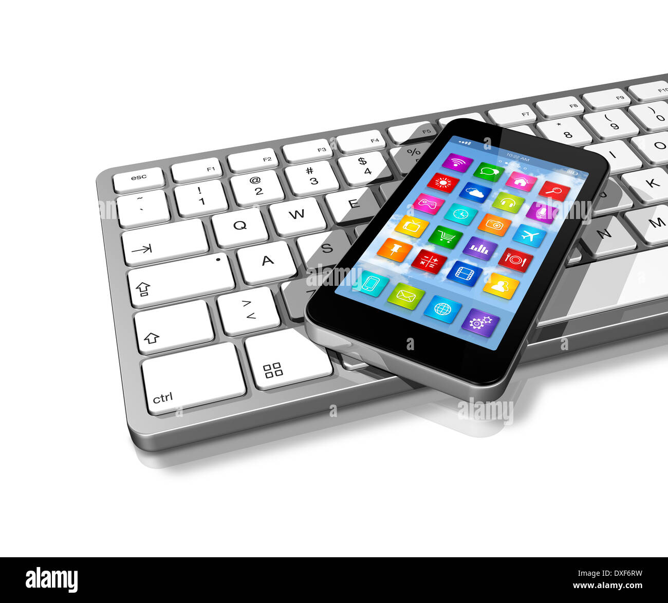 3D Smartphone on Computer Keyboard Stock Photo - Alamy