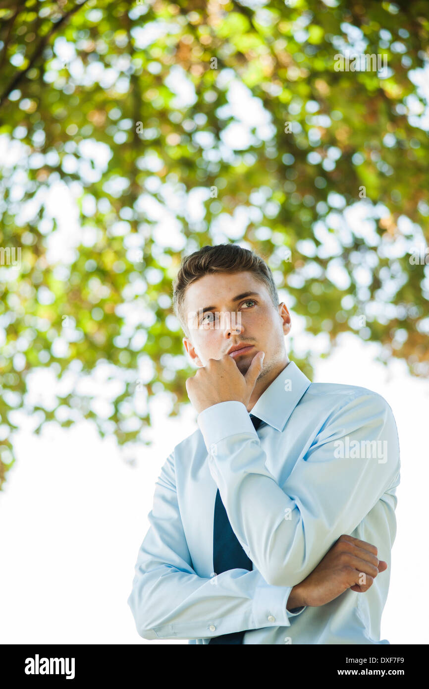 Portrait of Businessman Thinking Outdoors, Mannheim, Baden-Wurttemberg ...