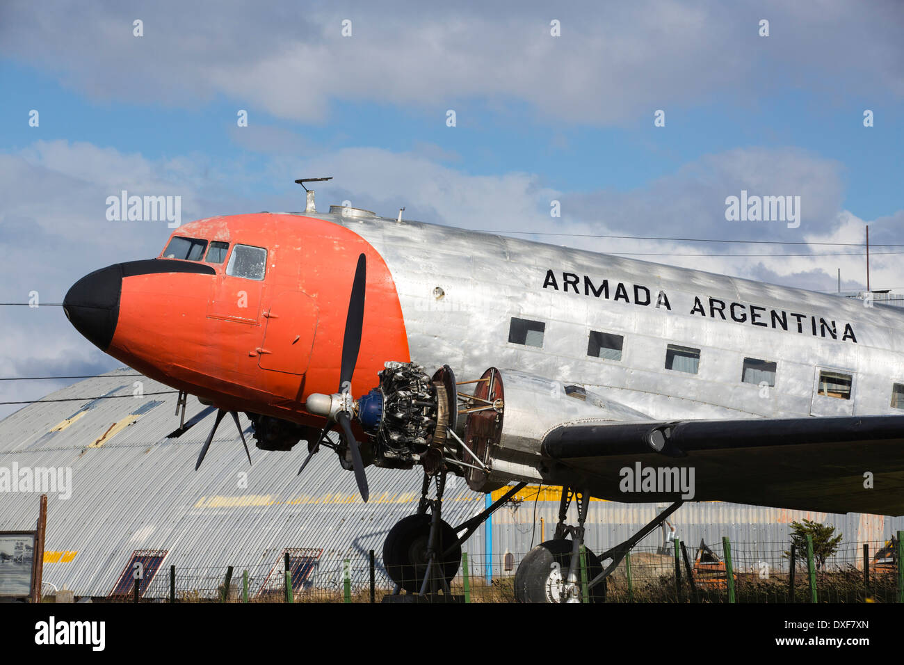 An old DC3- 5 Tango 22 air plane in Ushuaia which is the capital of ...