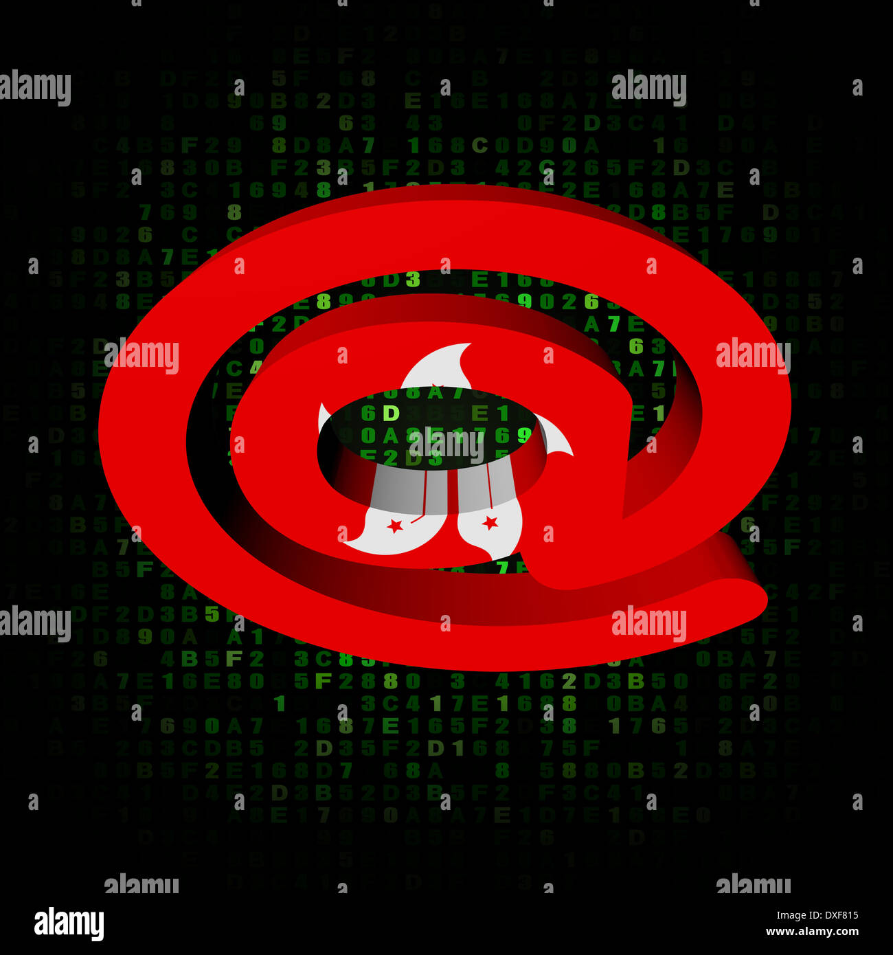e-mail address AT symbol with Hong Kong flag on hex illustration Stock ...