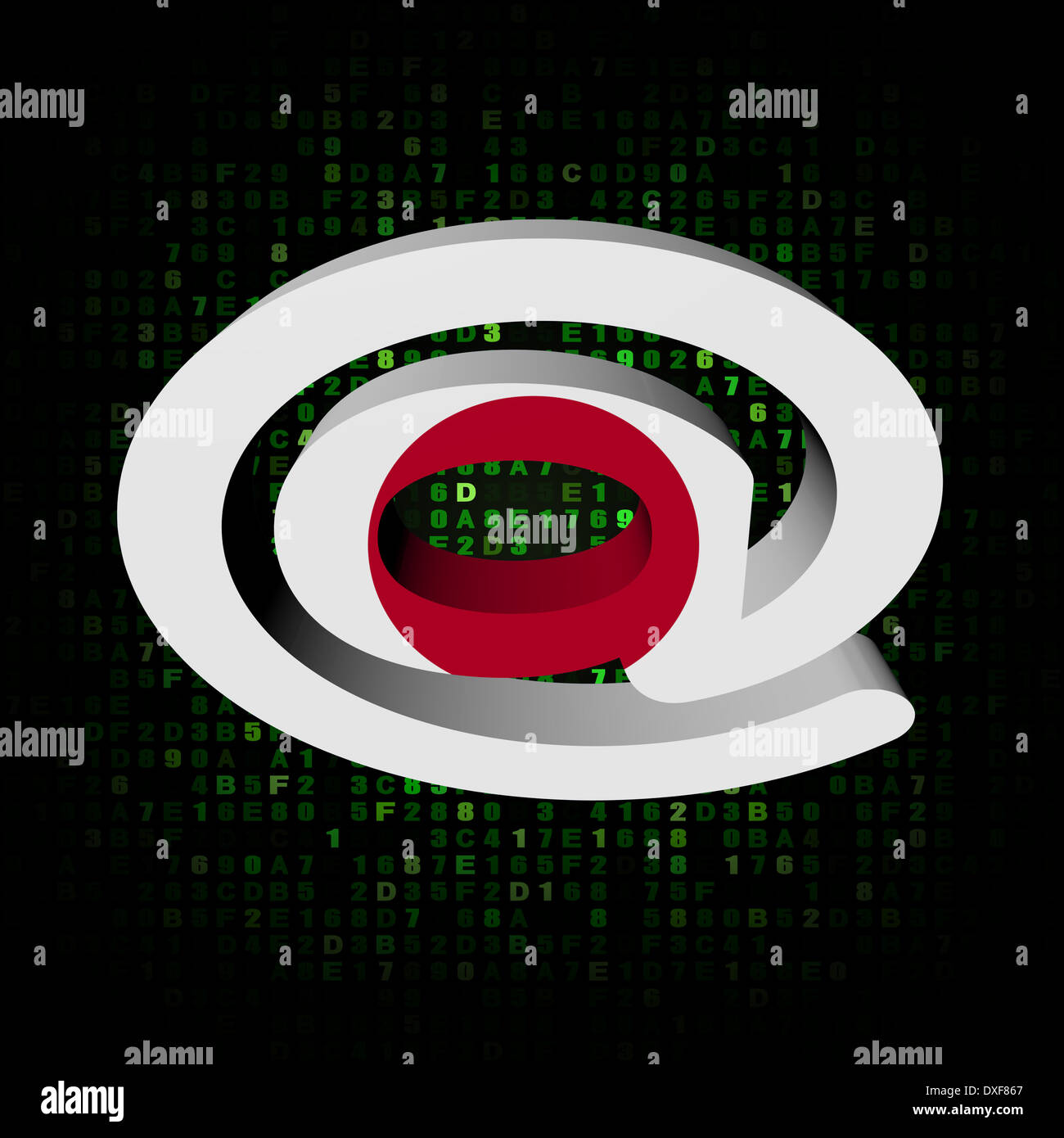e-mail address AT symbol with Japanese flag on hex illustration Stock ...