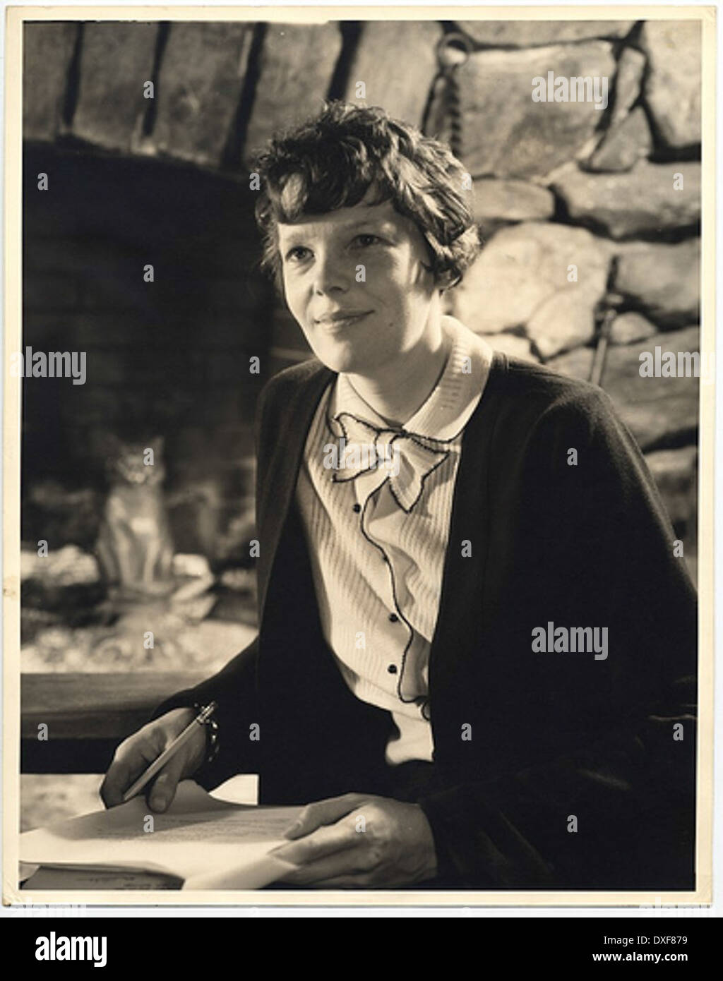 A vintage photograph of Amelia Earhart, the pioneering American aviator ...