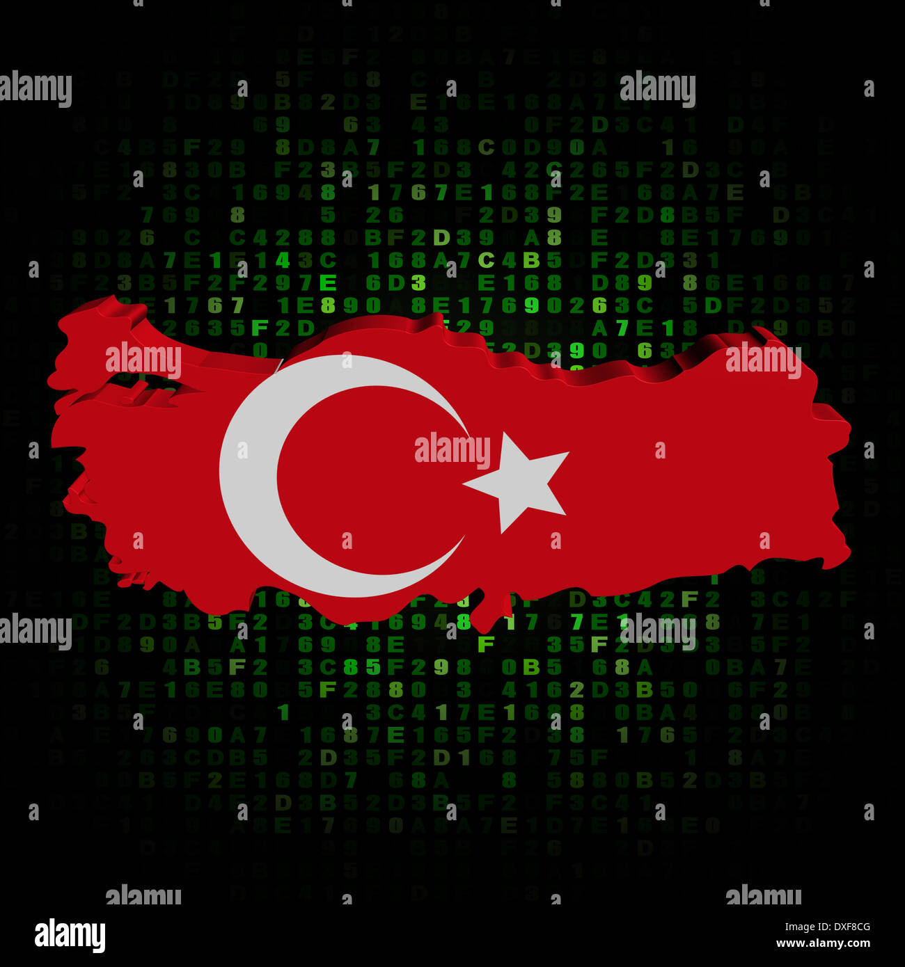 Turkey map flag on hex code illustration Stock Photo - Alamy