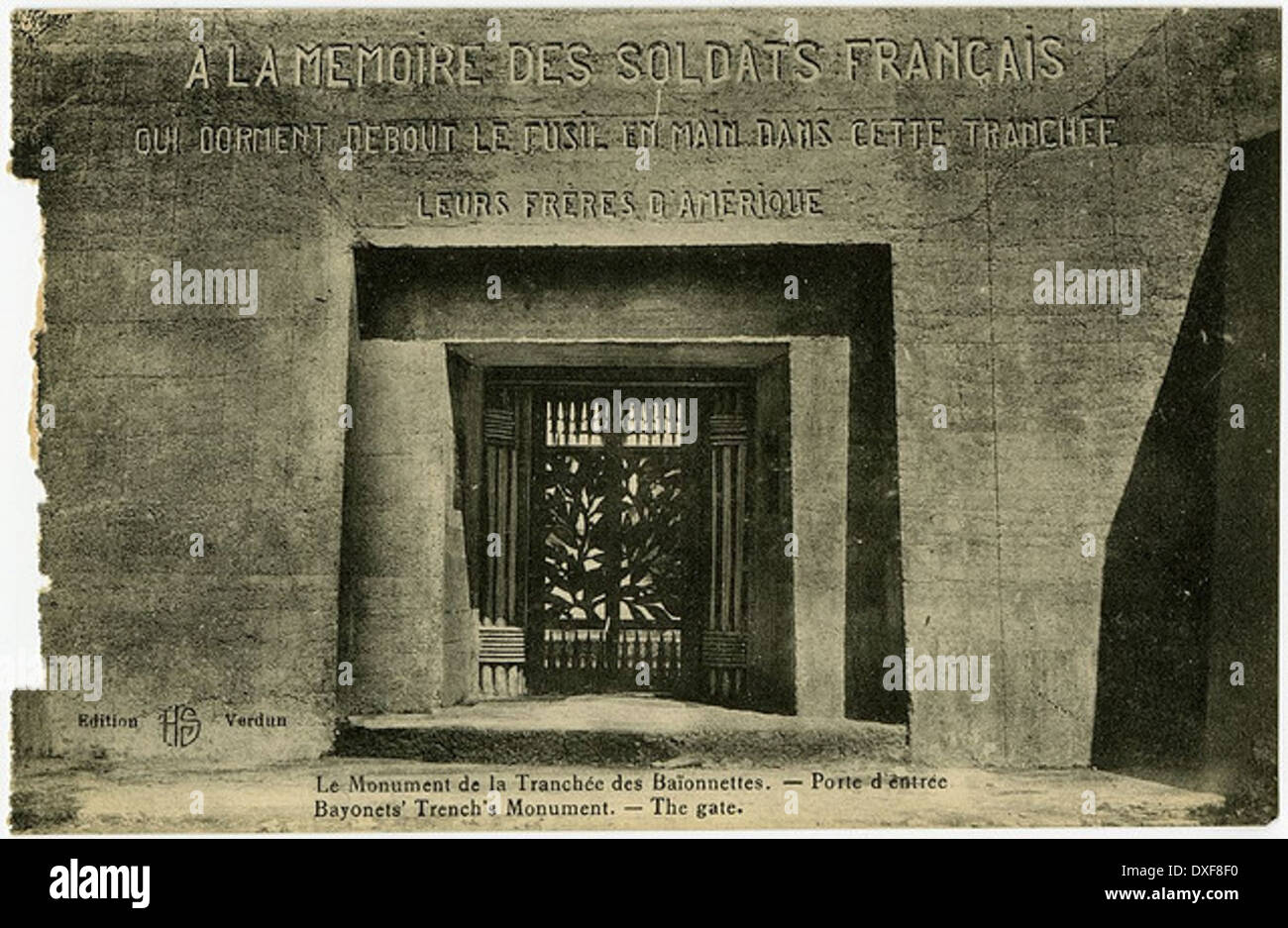 A photograph of the Bayonet Trench Monument gate, capturing a ...