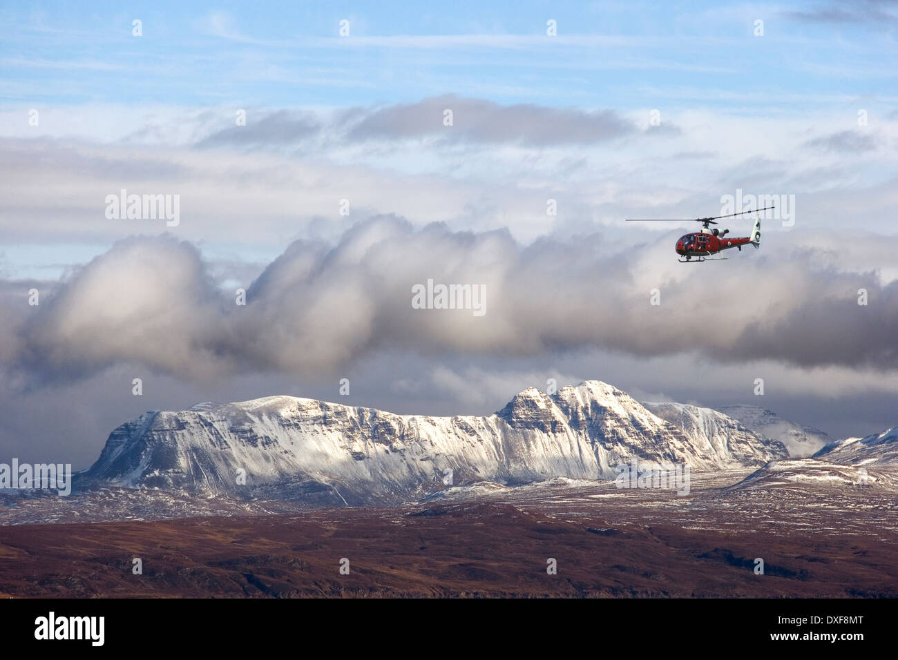 RAF helicopter and the Scottish Highlands viewed from the Isle of Skye ...