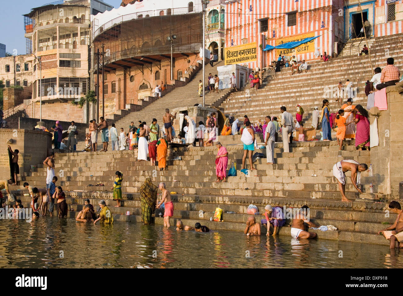 The Hindu ghats on the banks of the Holy River Ganges in Varanasi ...