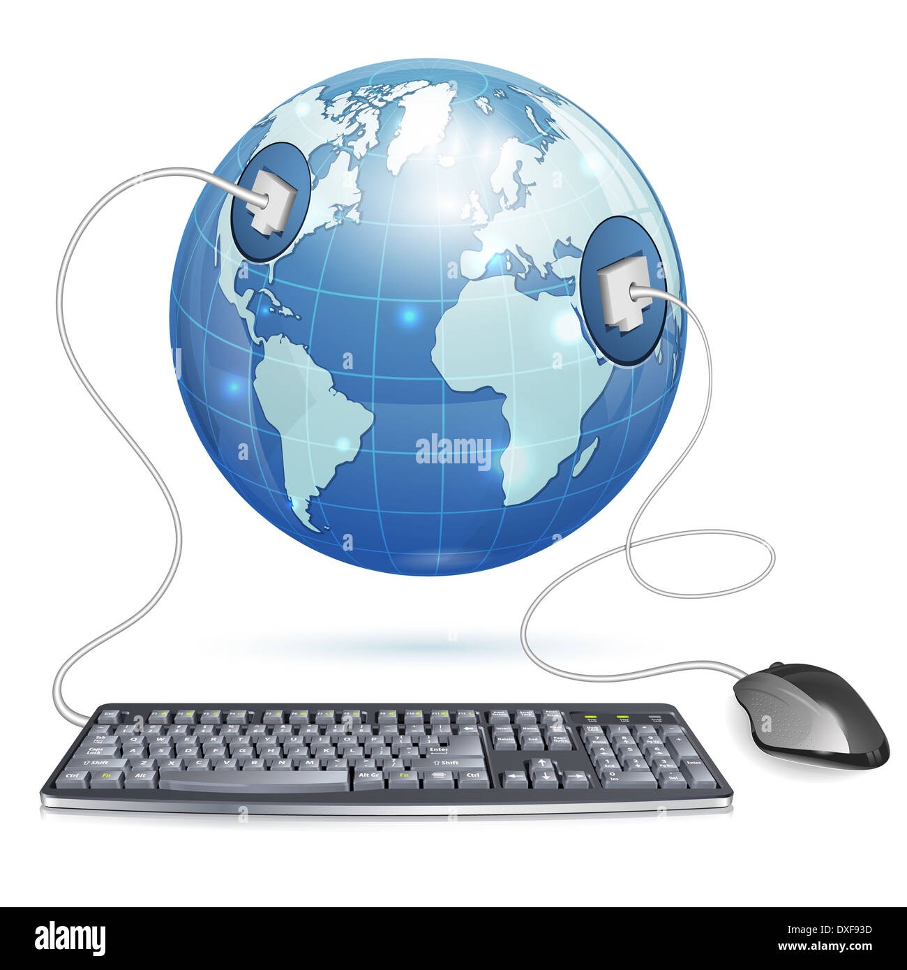 Mouse and Keyboard Connected to Earth, illustration isolated on white ...