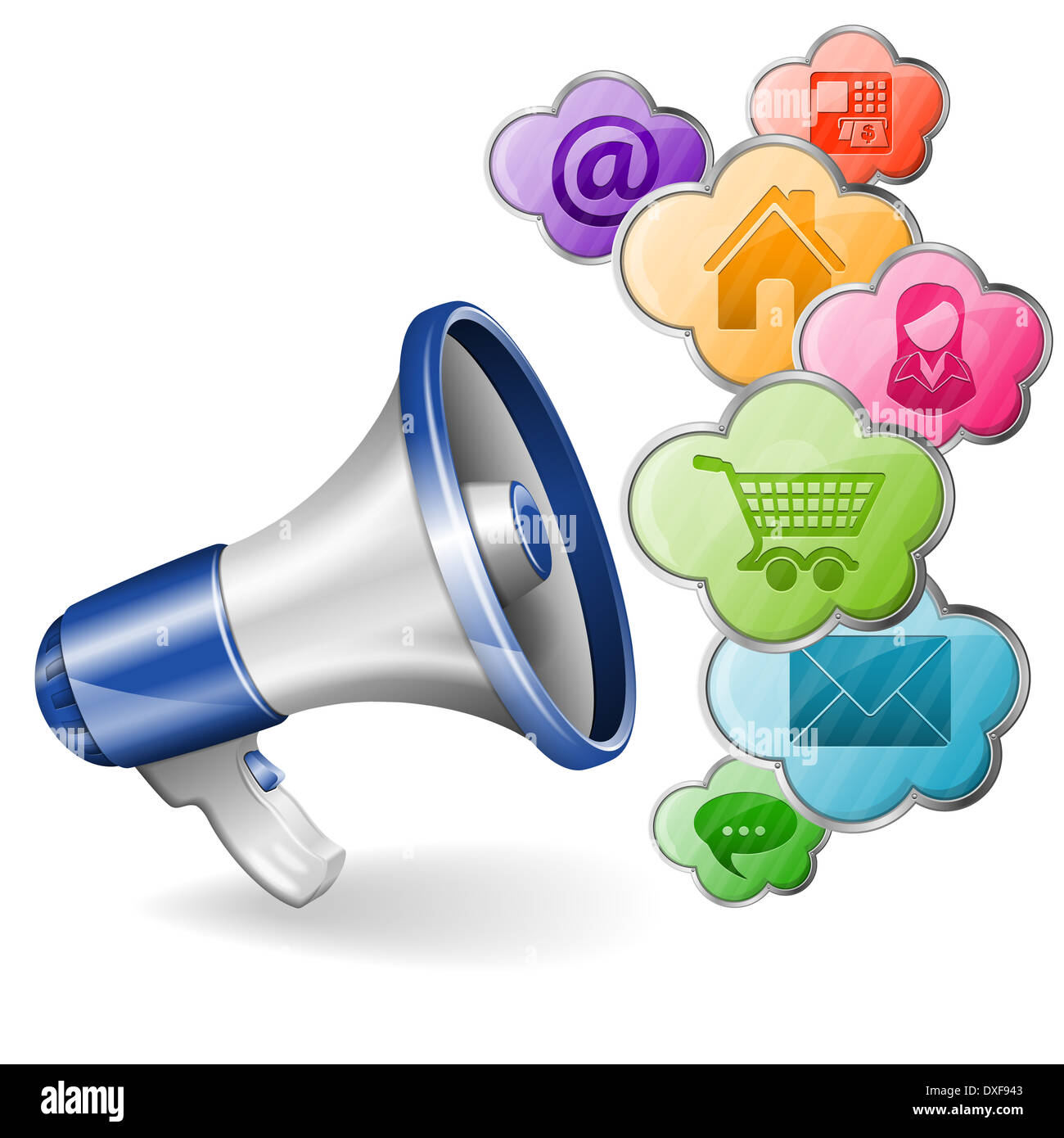 Megaphone with Business Icons, isolated on white background, you can ...