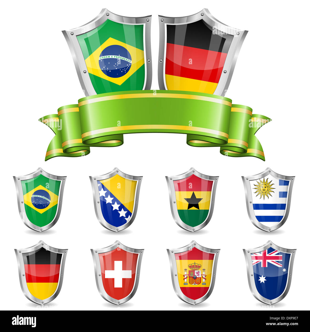Soccer Collect with Flags, Ribbon and Shields, isolated on white ...