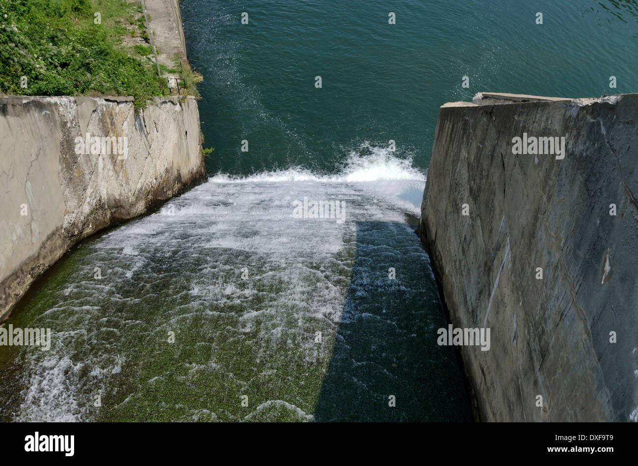 Beauty view of spillway in the reservoir Pancharevo, Bulgaria Stock ...