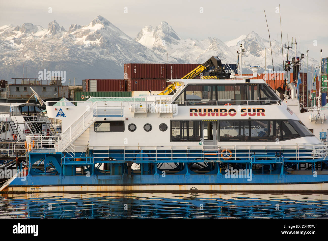 A Tourist excursion boat in the town of Ushuaia which is the capital of ...
