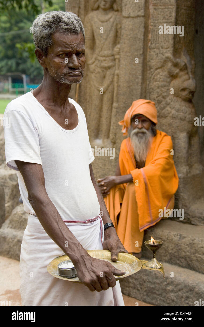 Hindu Holy Men at a monolithic Hindu Temple in Mahabalipuram in the ...