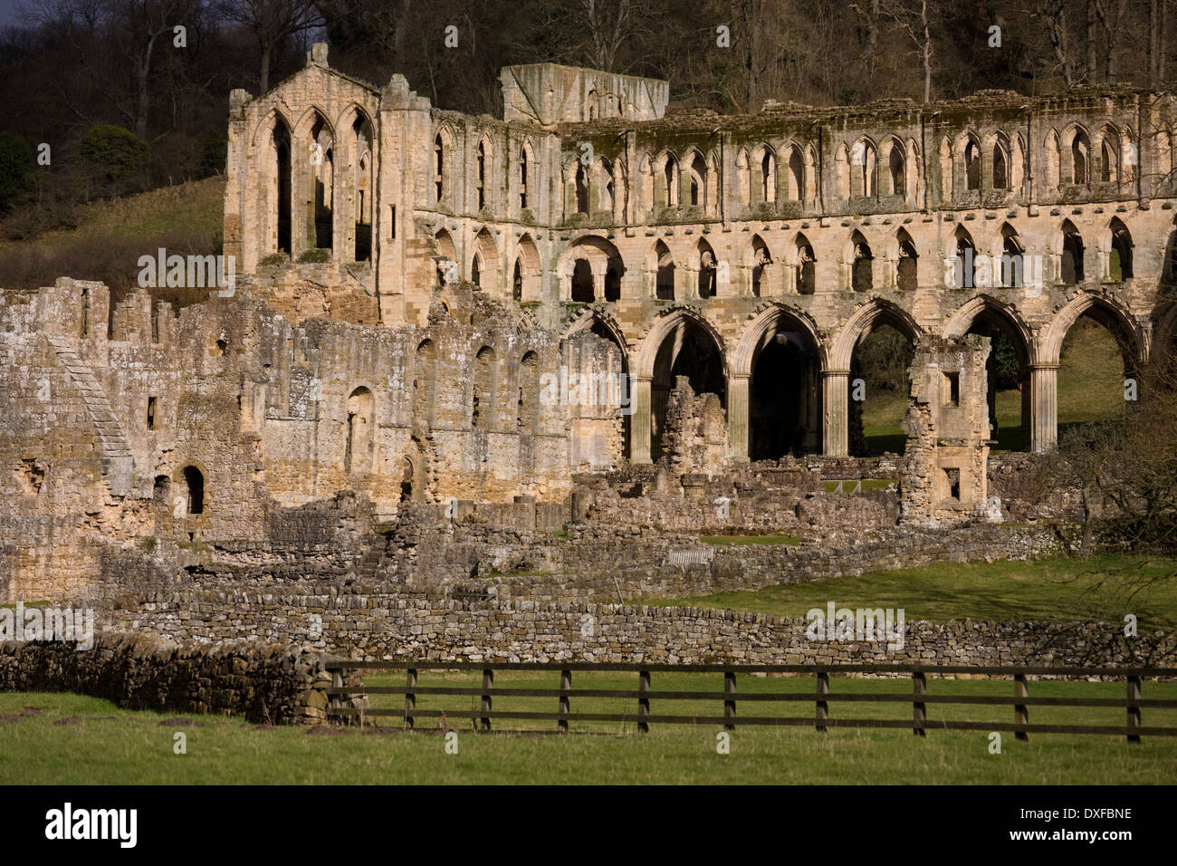 Ruins of Rievaulx Abbey in North Yorkshire in the northeast of England ...