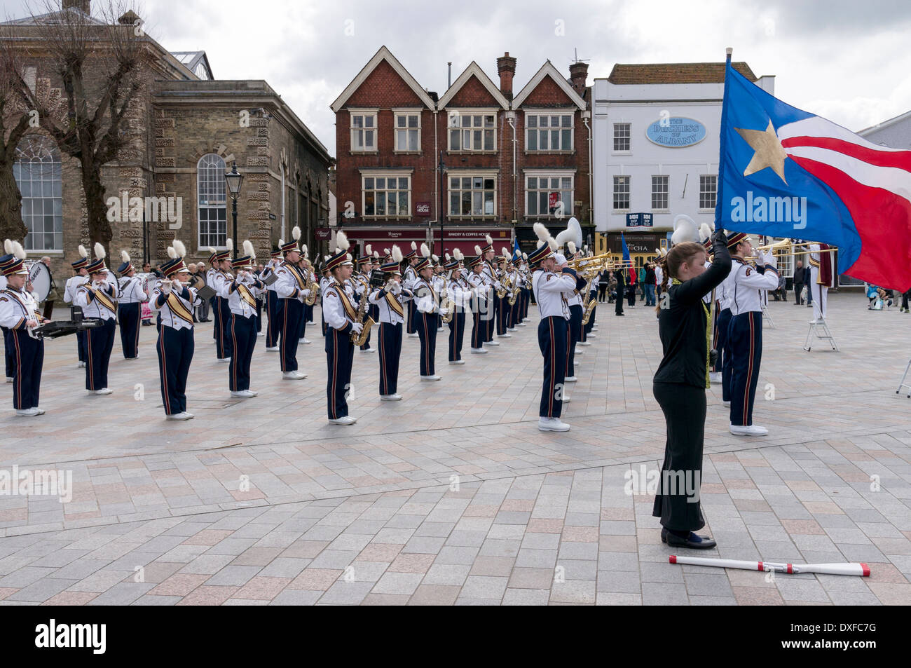 Standard bearer and ranks of musicians of the West Bend HIgh School ...