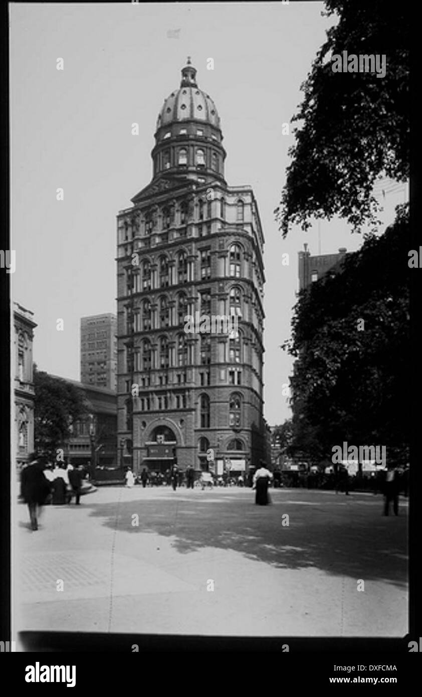 This vintage photograph features the Pulitzer Building, a historic ...