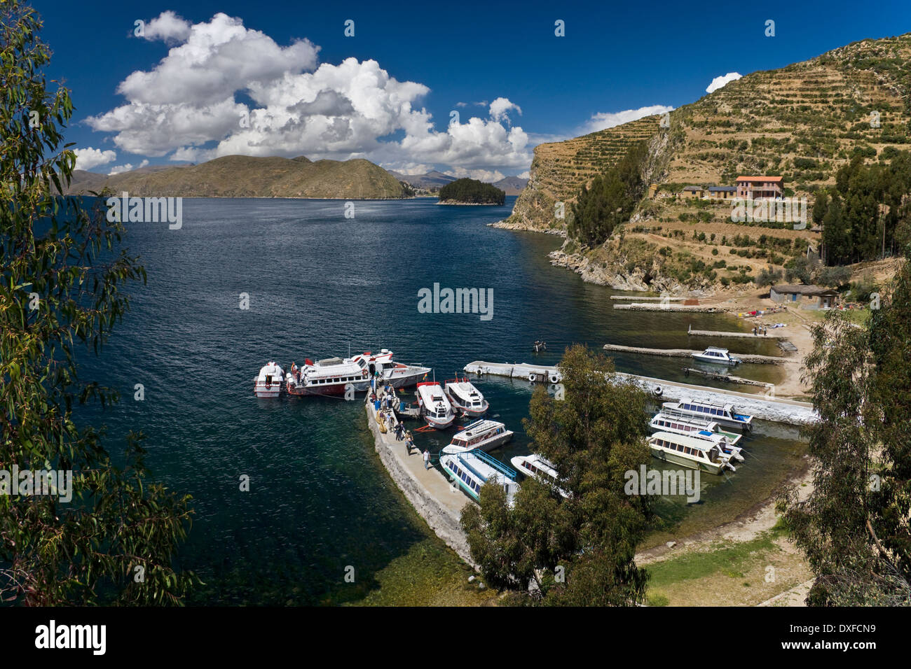Sun Island (Isla de Sol) on Lake Titicaca in Bolivia with the Isla de ...