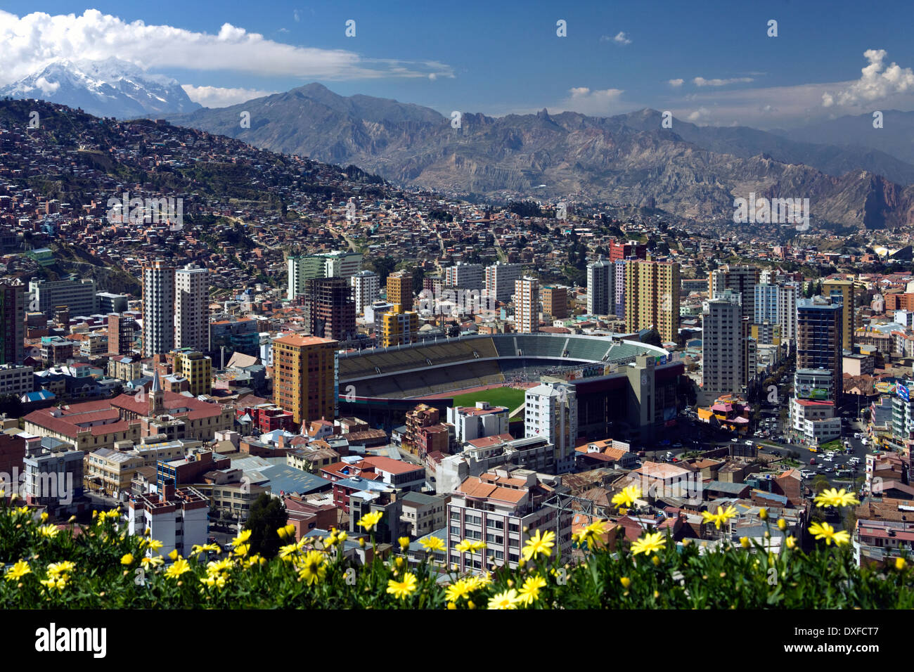 The city of La Paz high in the Andes Mountains in Bolivia - viewed from ...