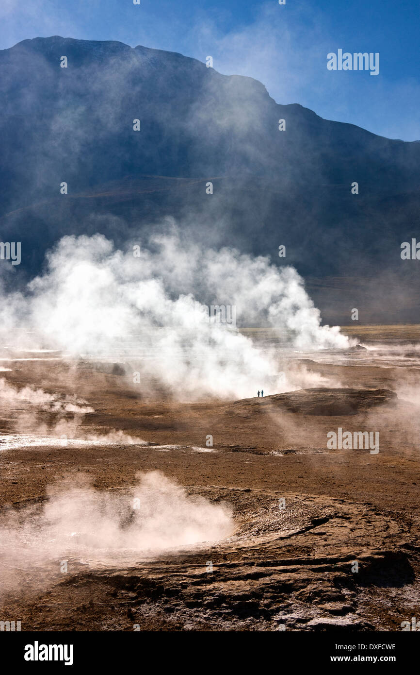 Geysers and geo-thermal steam vents at the El Tatio Geyser Field at ...