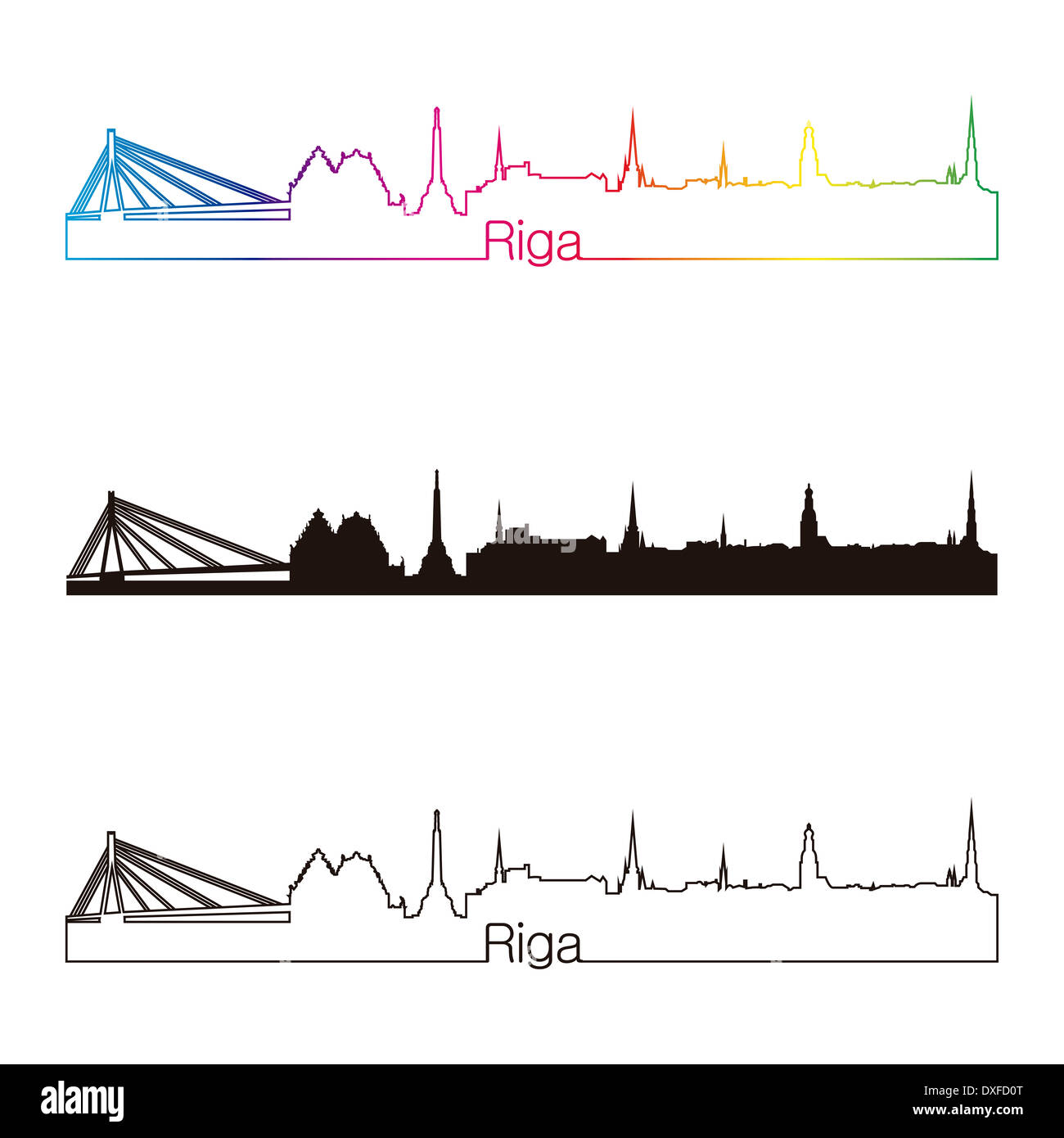 Riga skyline linear style with rainbow Stock Photo - Alamy
