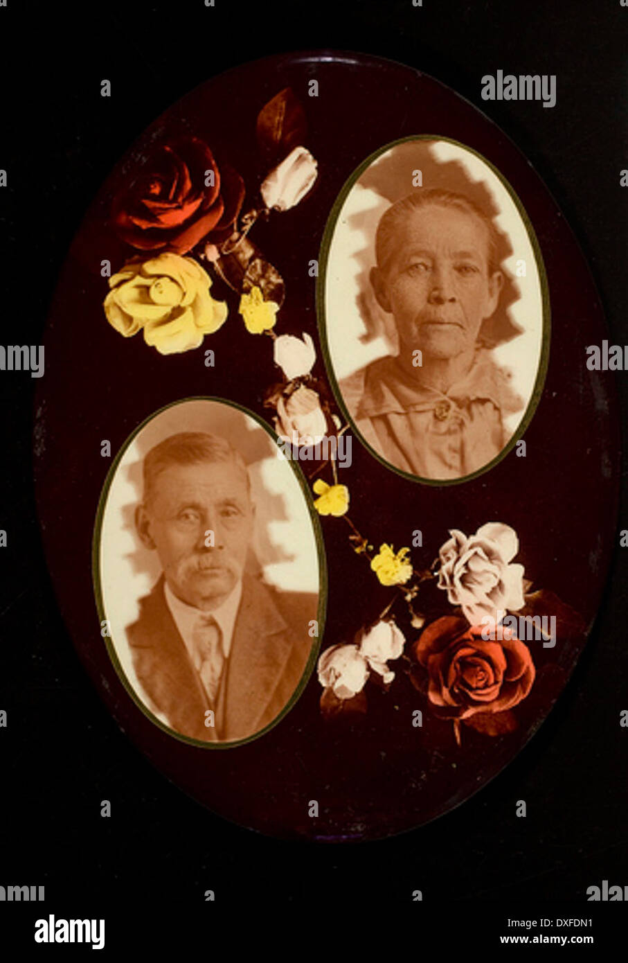 This vintage photo features two unidentified portraits, both adorned ...