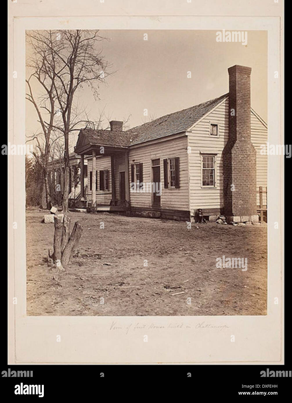 This historic photograph captures the first house built in Chattanooga ...