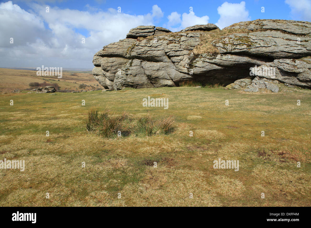 Rock stacks on Saddle Tor in early Spring, Dartmoor, Devon, England, UK ...