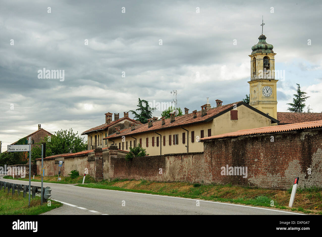Glimpse of the village of Fallavecchia with view of the steeple of the ...