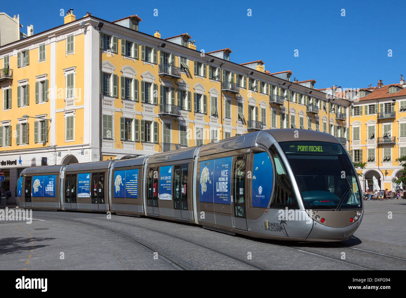 A tram in the Mediterranean city of Nice on the French Riviera in the ...