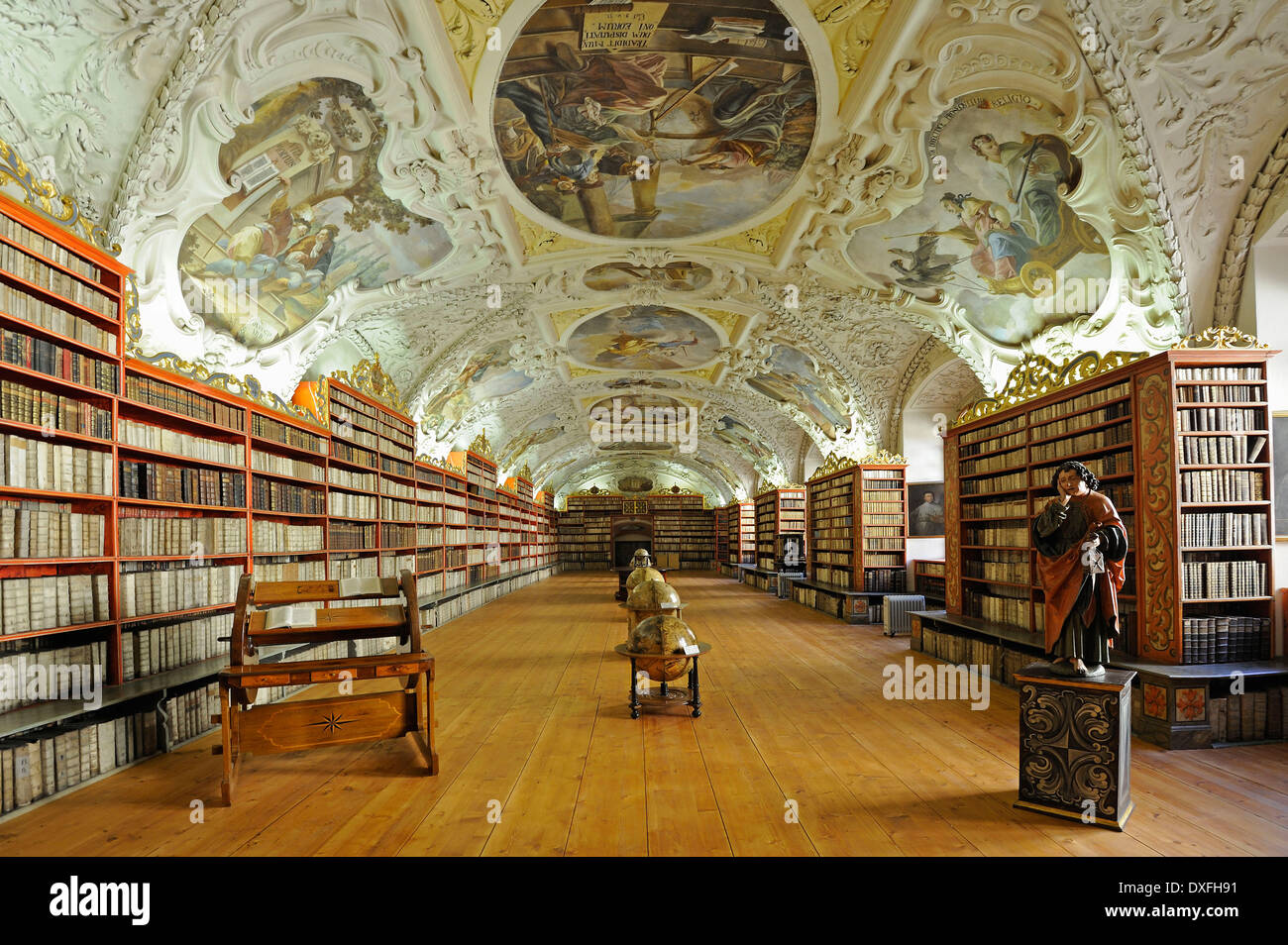 Globes, hall of theology, library of Strahov Monastery, Prague, Czech ...