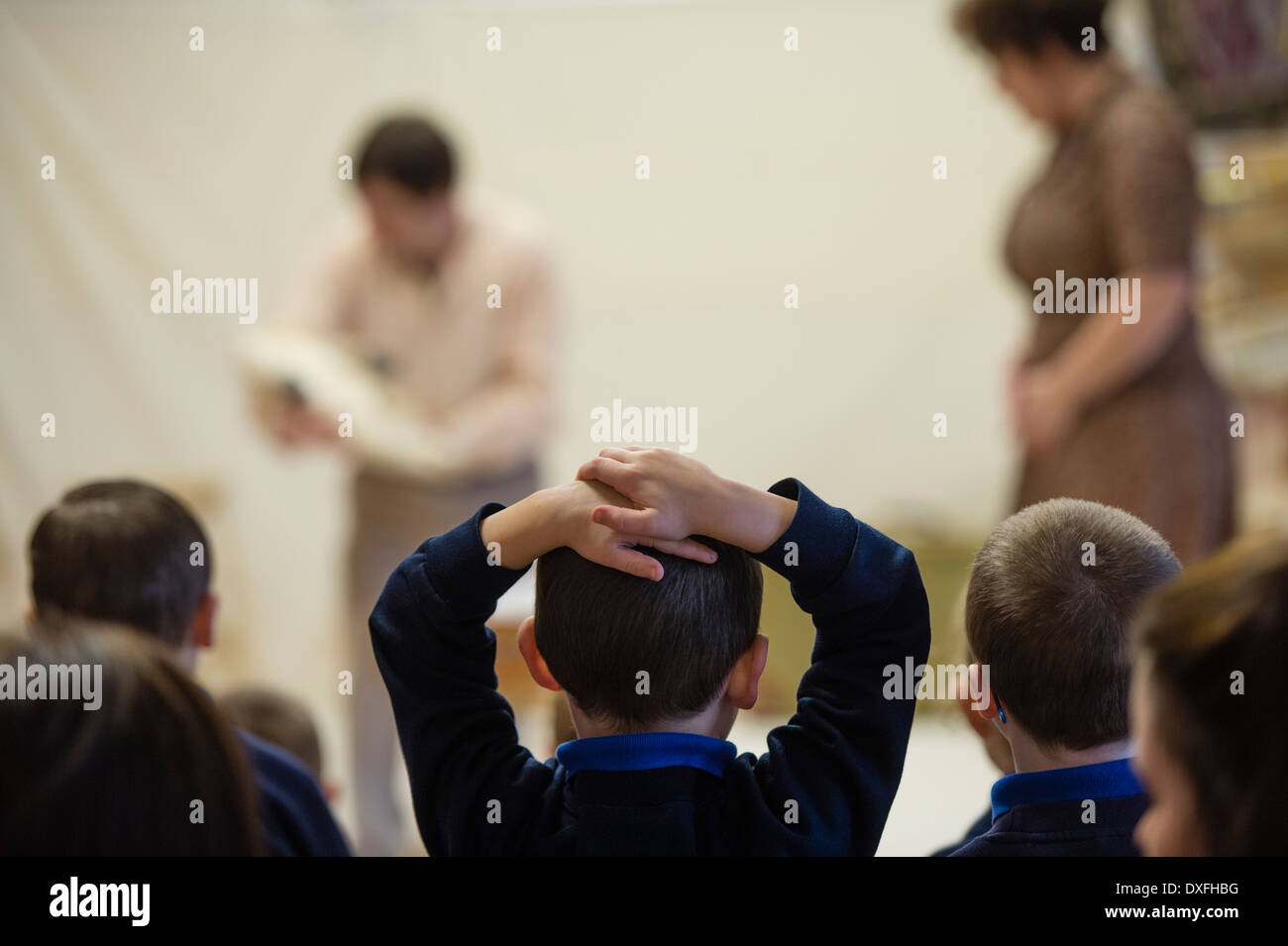Primary KS1 children watching a theatre in education performance in ...