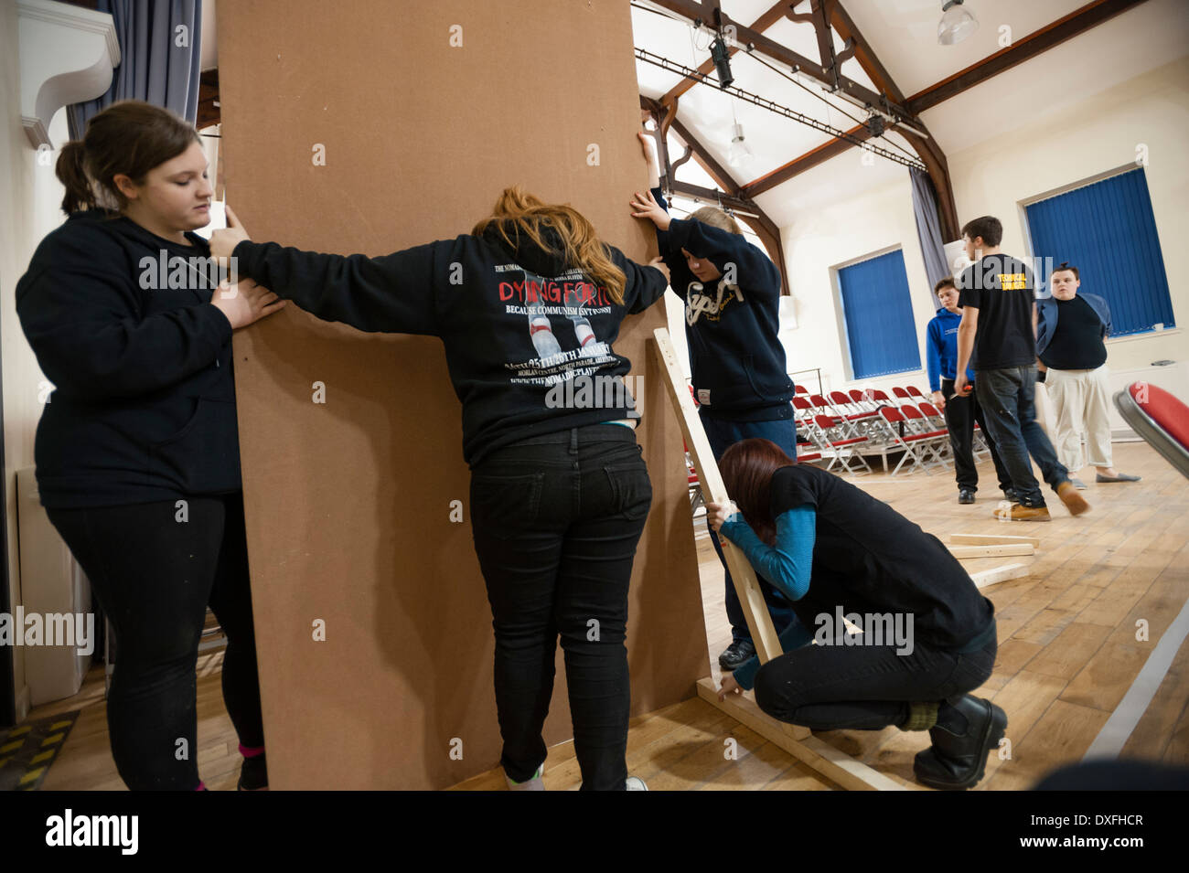 Backstage workers preparing for a Aberystwyth university student ...